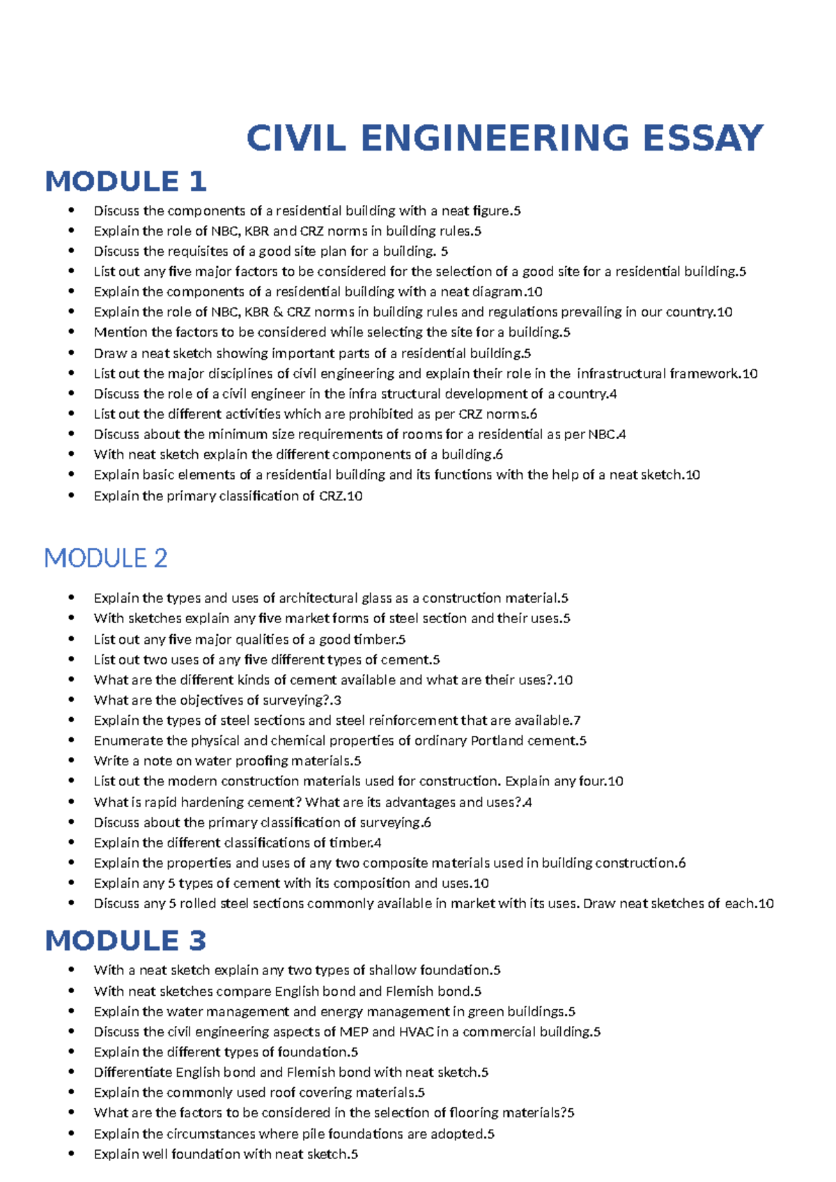 Civil Engineering Essay - CIVIL ENGINEERING ESSAY MODULE Discuss the components of a residential ...