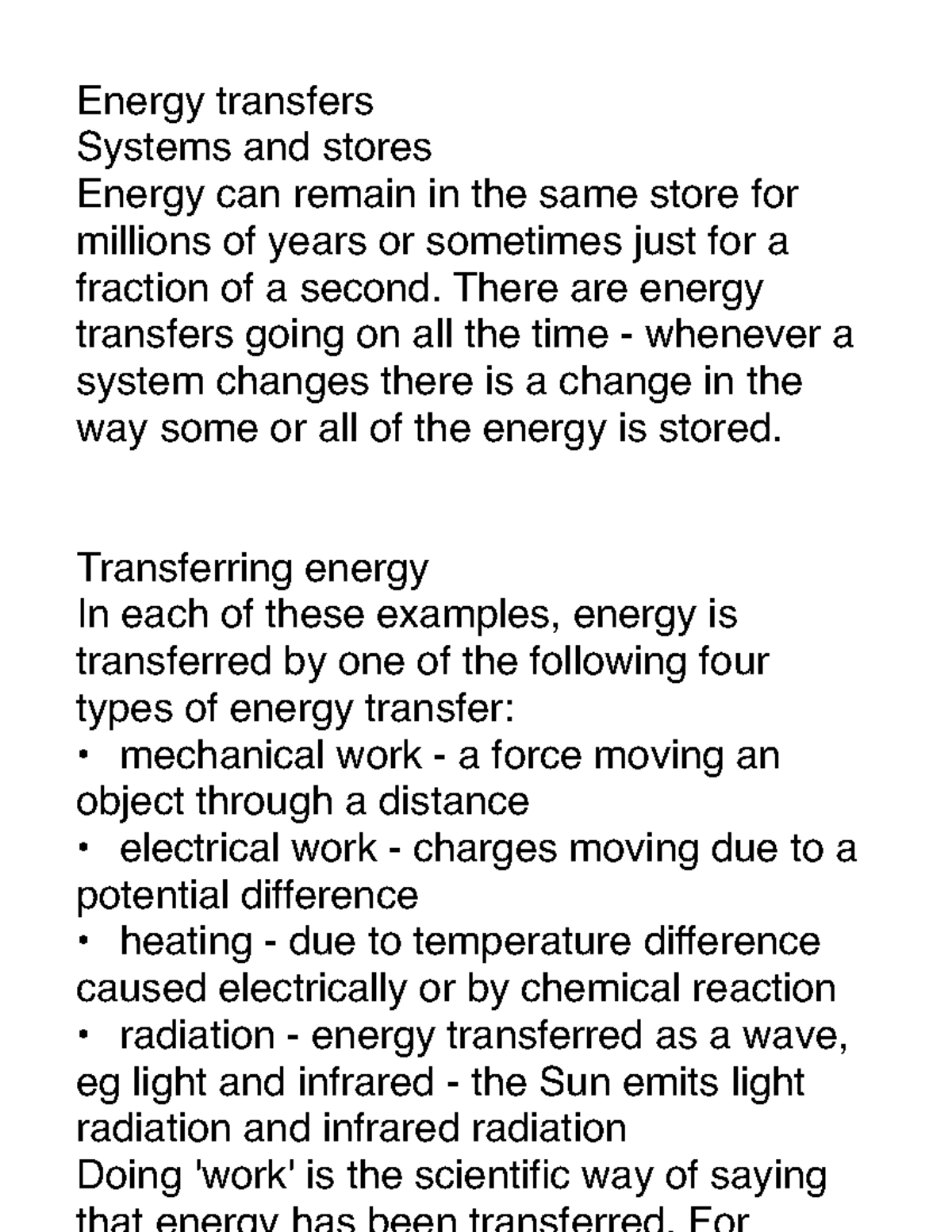 Energy Transfer Systems: Understanding Storage and Movement - Sci HW 21 ...