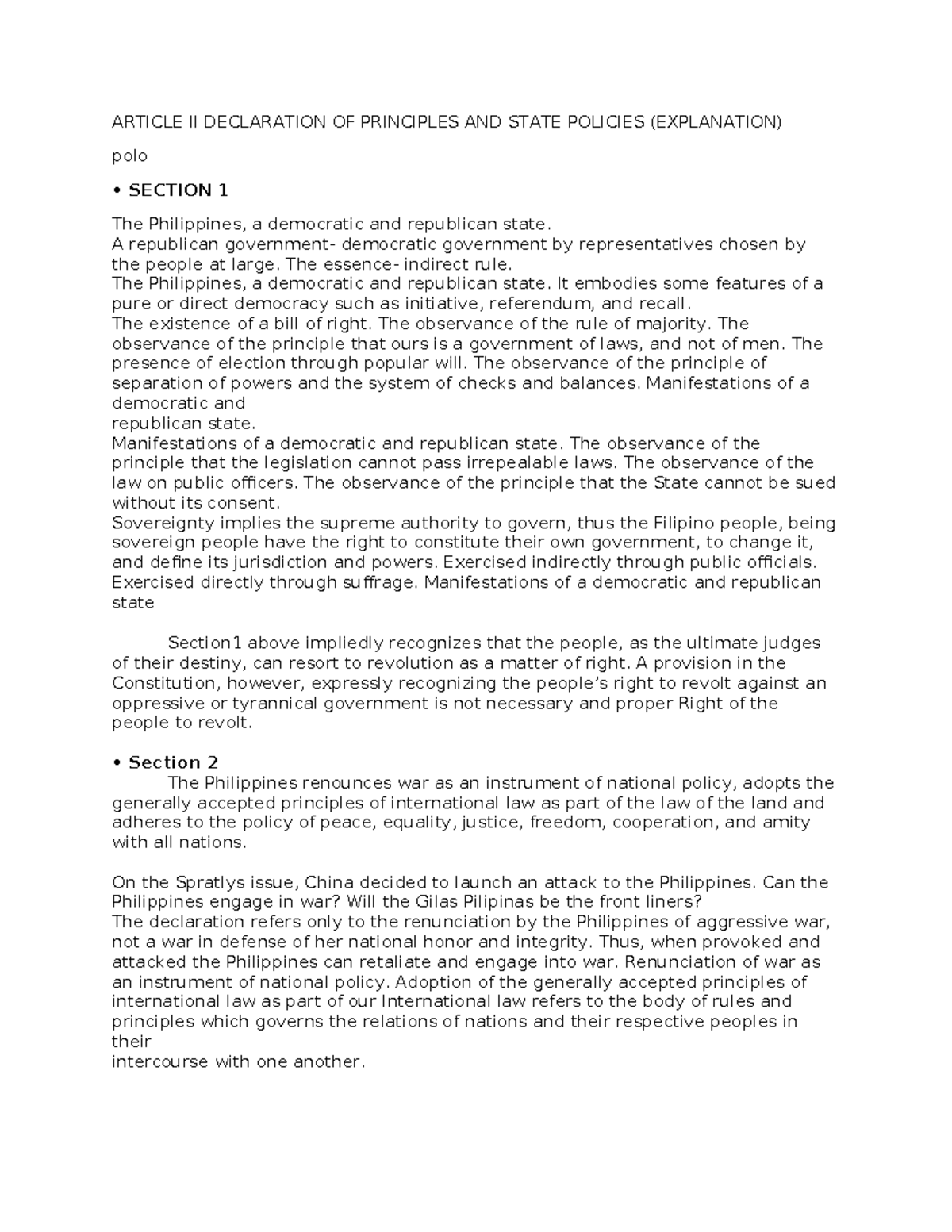 Article II Declaration OF Principles AND State Policies - ARTICLE II ...