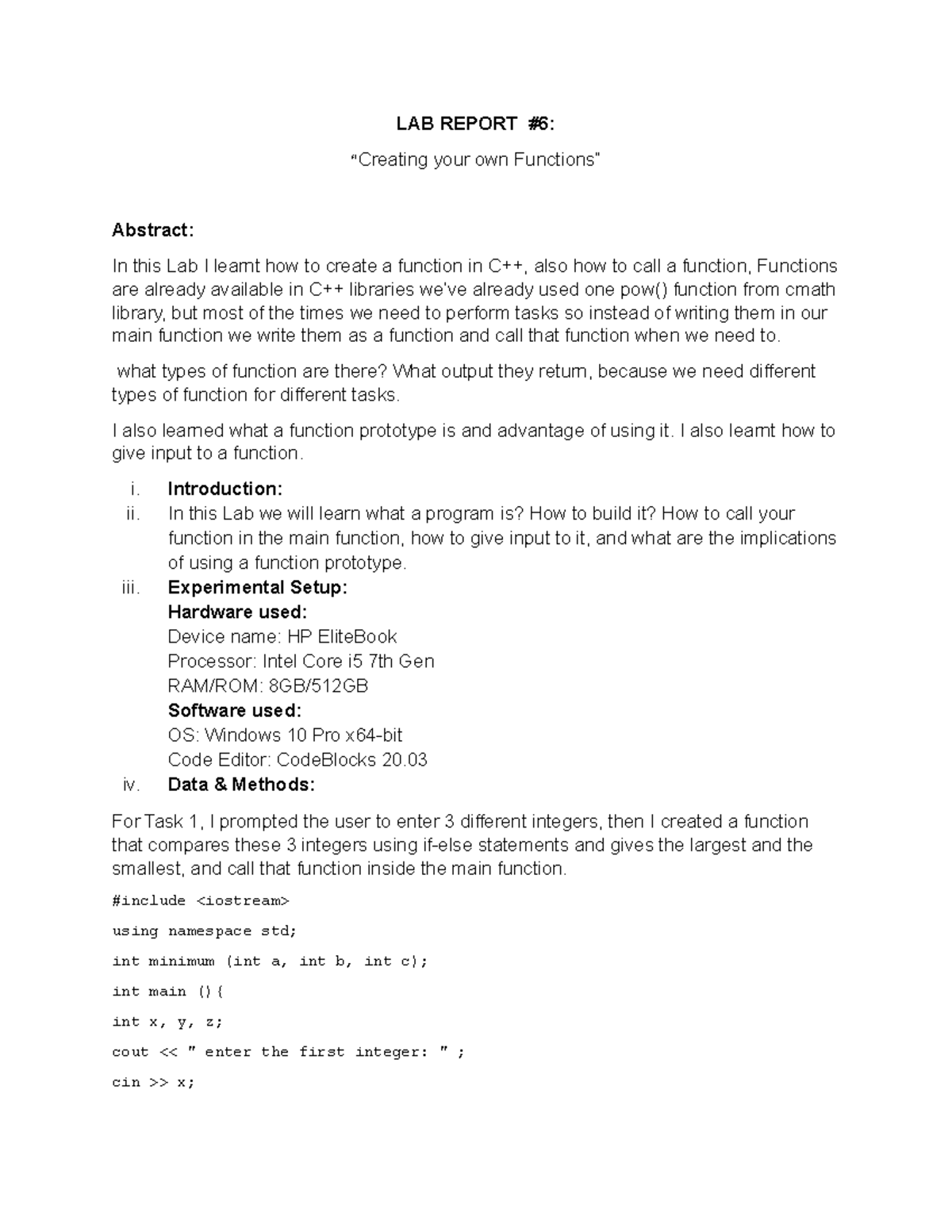 CP Lab Report 6 - LAB REPORT #6: “Creating your own Functions” Abstract ...