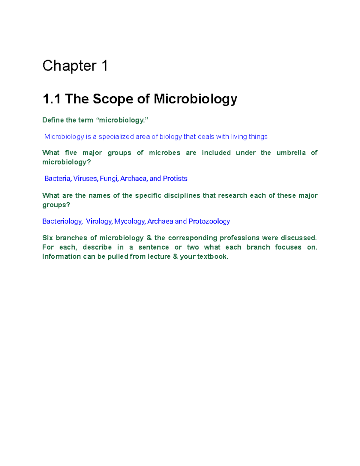 Microbiology Overview: Key Concepts and Classification (BIO 101) - Chapter 1 1 The Scope of ...