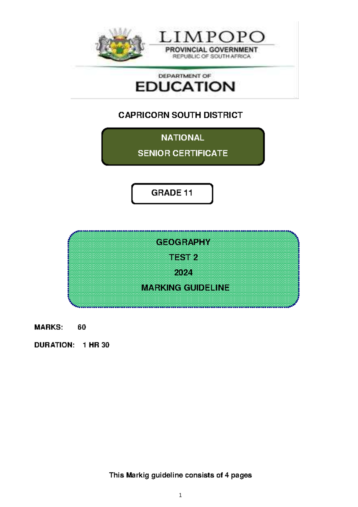 2024 Grade 11 GEOG Test 2 Marking Guideline (MG) - Studocu