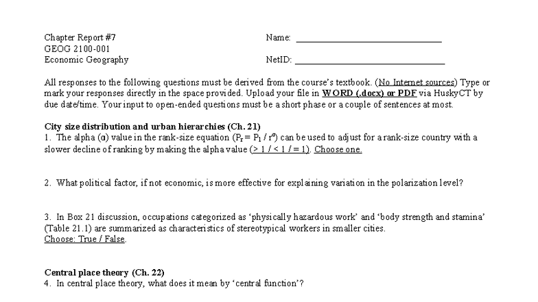 Chapter Report GEOG 101: Economic Geography Questions & Responses - Studocu