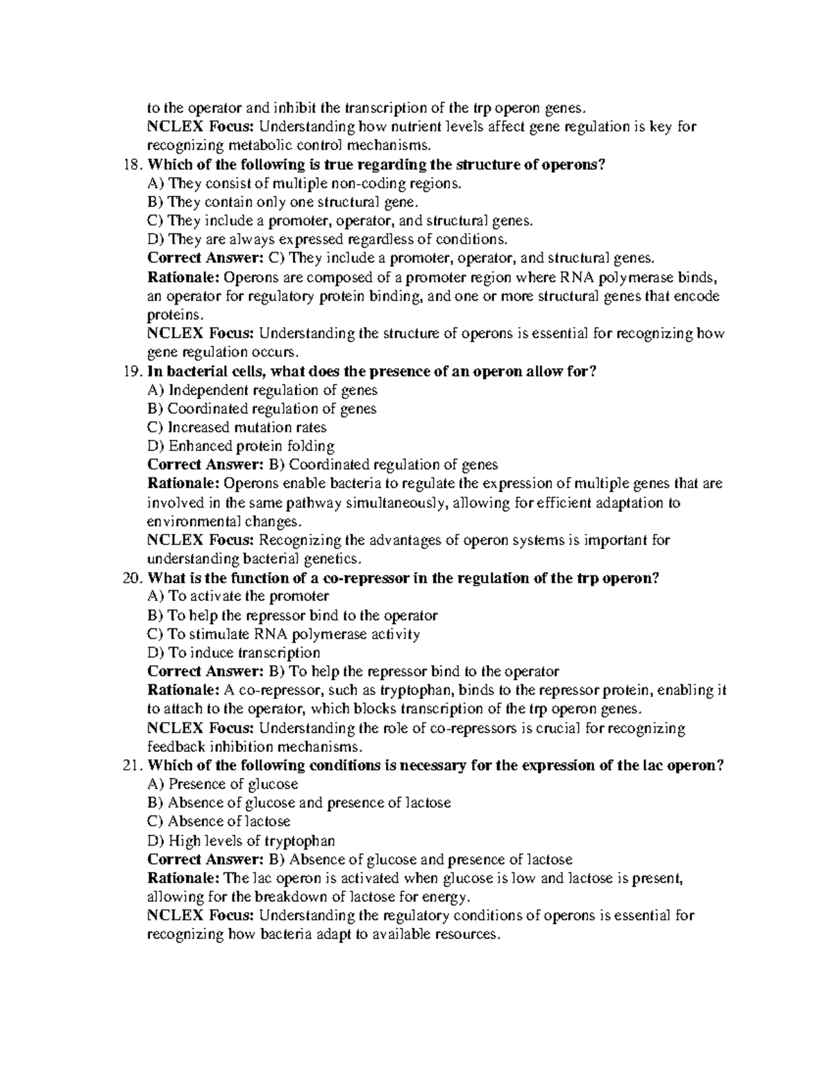 Genetics Test Bank: Operon Structure & Regulation (GEN 6766) - Studocu