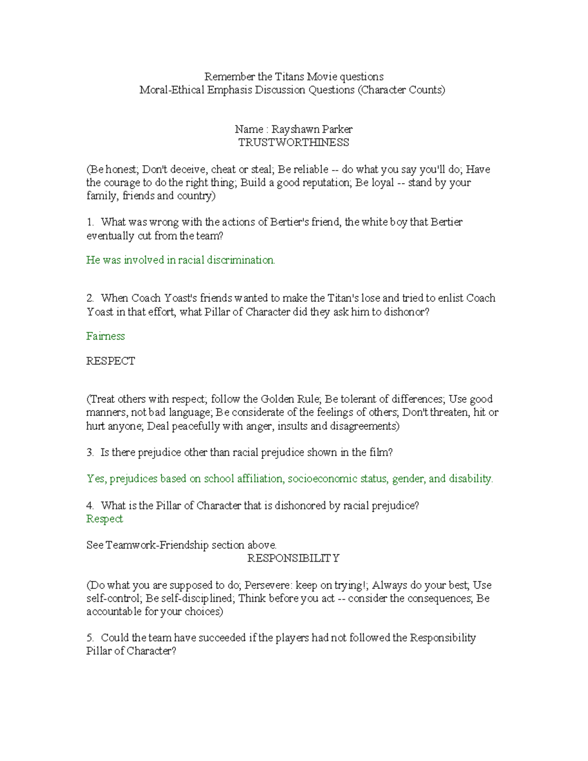 Remember the Titans Movie questions - Remember the Titans Movie ...