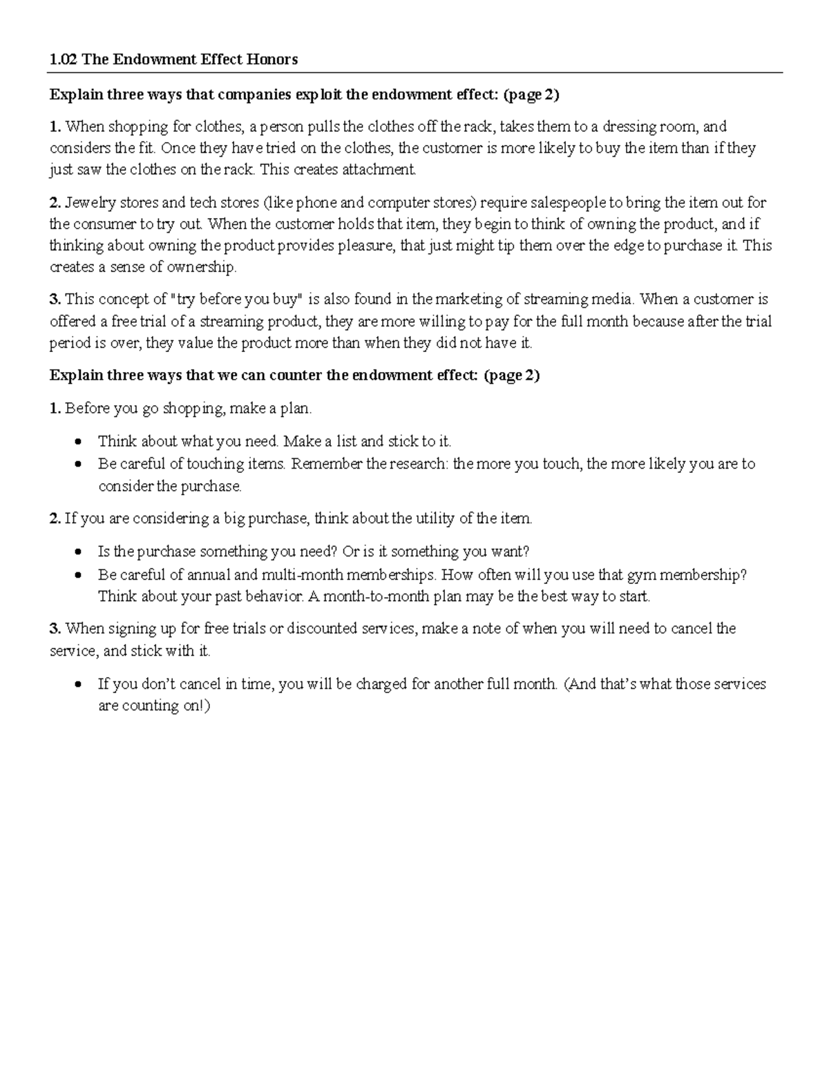 Personal Finance Notes 1: The Endowment Effect Explained - Studocu
