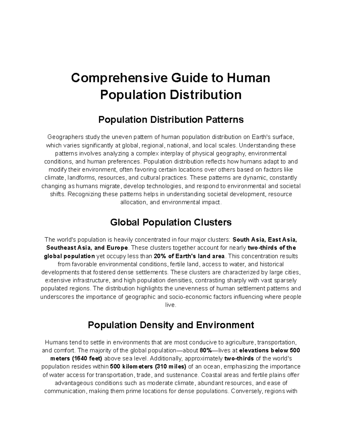 Final Exam Study Guide for ABC123: Human Population Distribution ...
