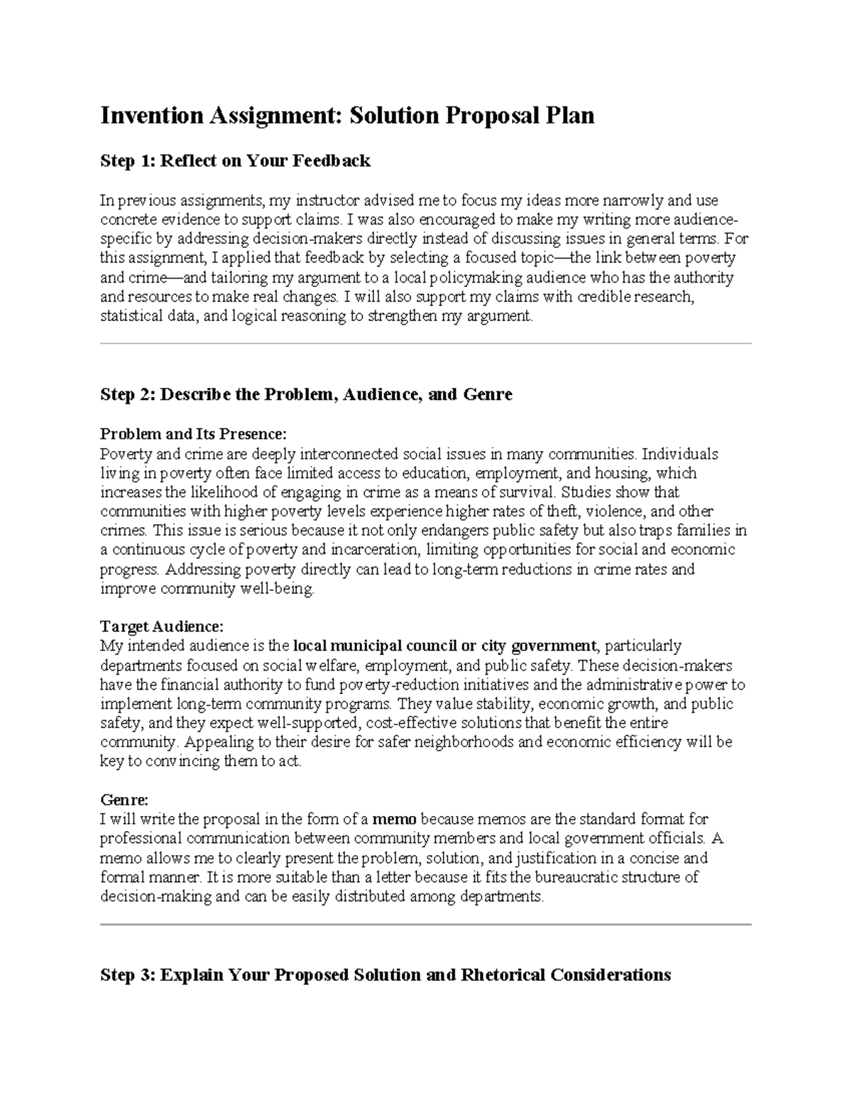 Invention Assignment: Proposal for Addressing Poverty and Crime - Studocu