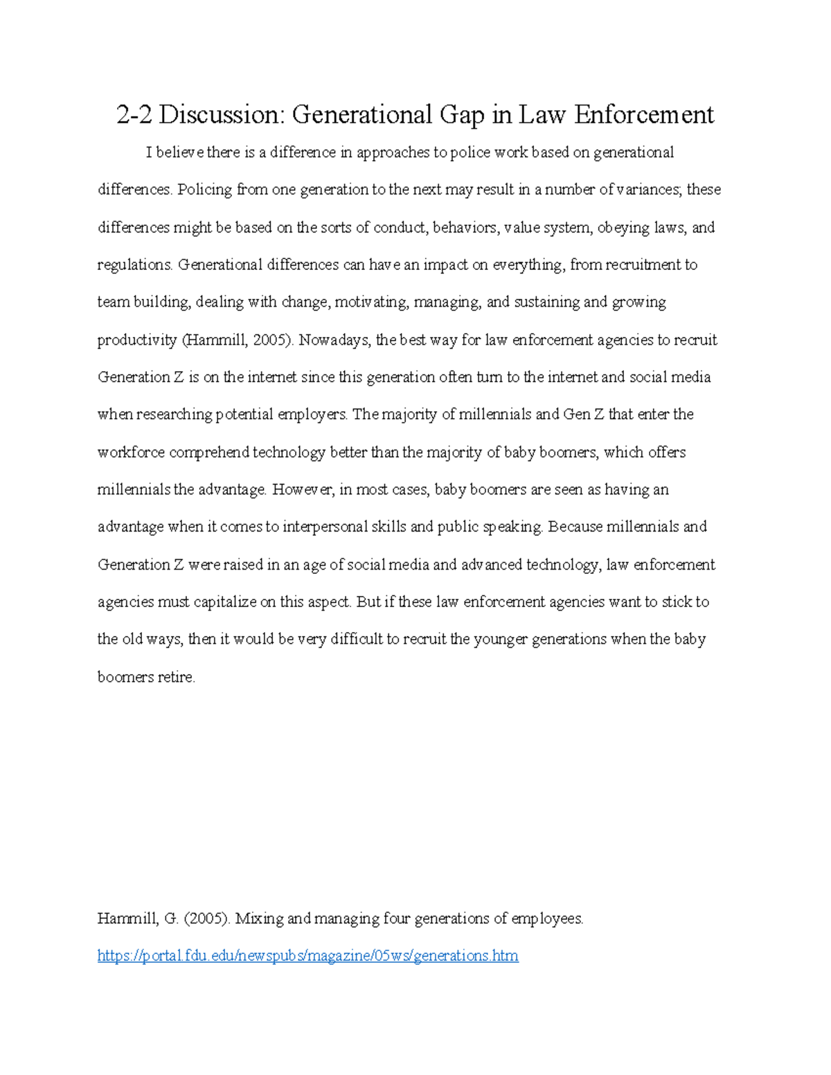 2-2 Discussion: Examining the Generational Gap in Law Enforcement - Studocu