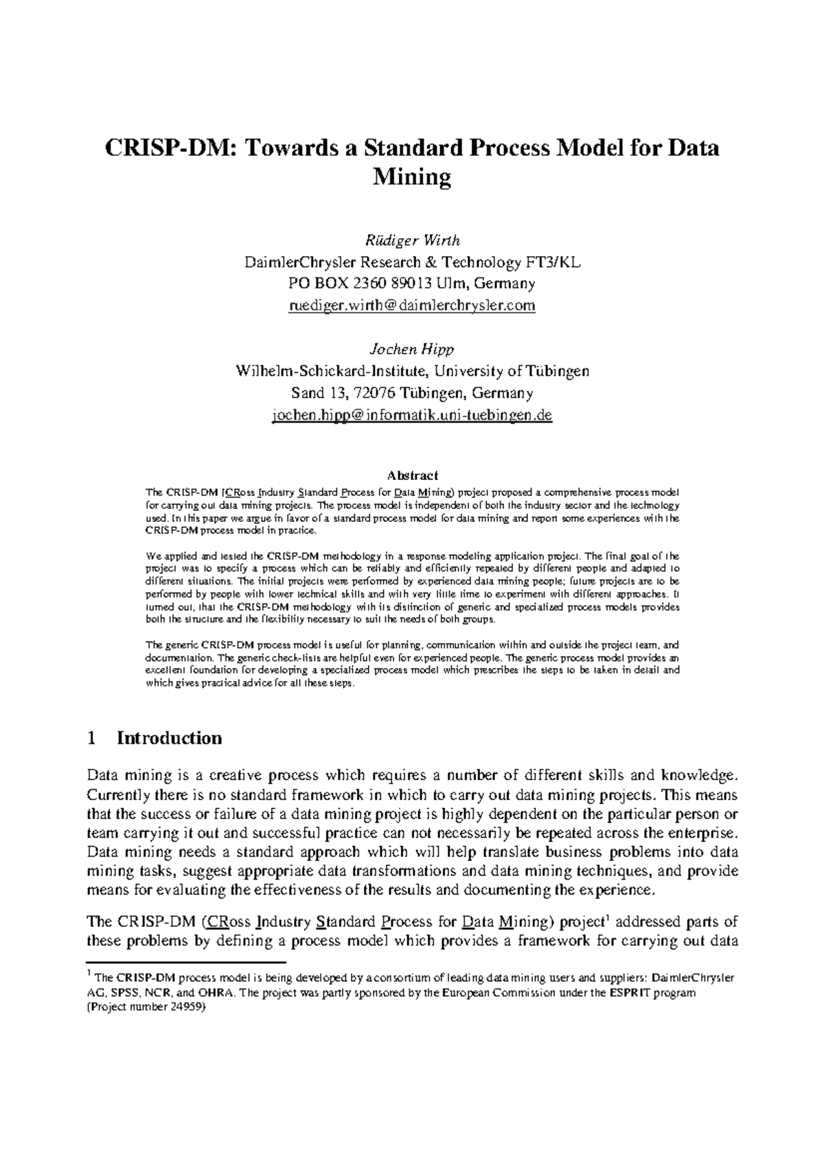 CRISP-DM: A Standard Process Model for Data Mining Projects - Studocu