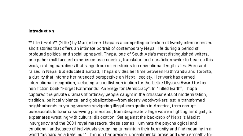 Tilled Earth: Analyzing Manjushree Thapa's Interconnected Stories in ...