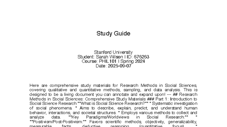 PHIL101 Spring 2024: Comprehensive Study Guide for Research Methods - Studocu