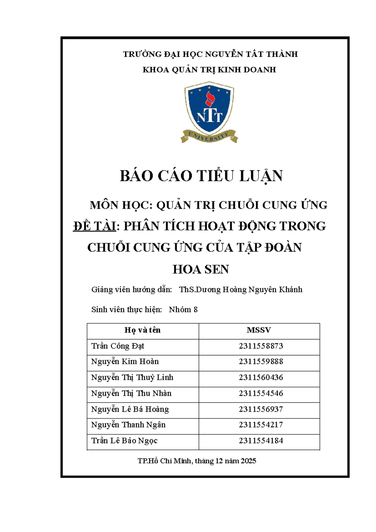 Báo cáo Tiểu luận QTCCU: Phân tích Hoạt động Tập đoàn Hoa Sen - Studocu