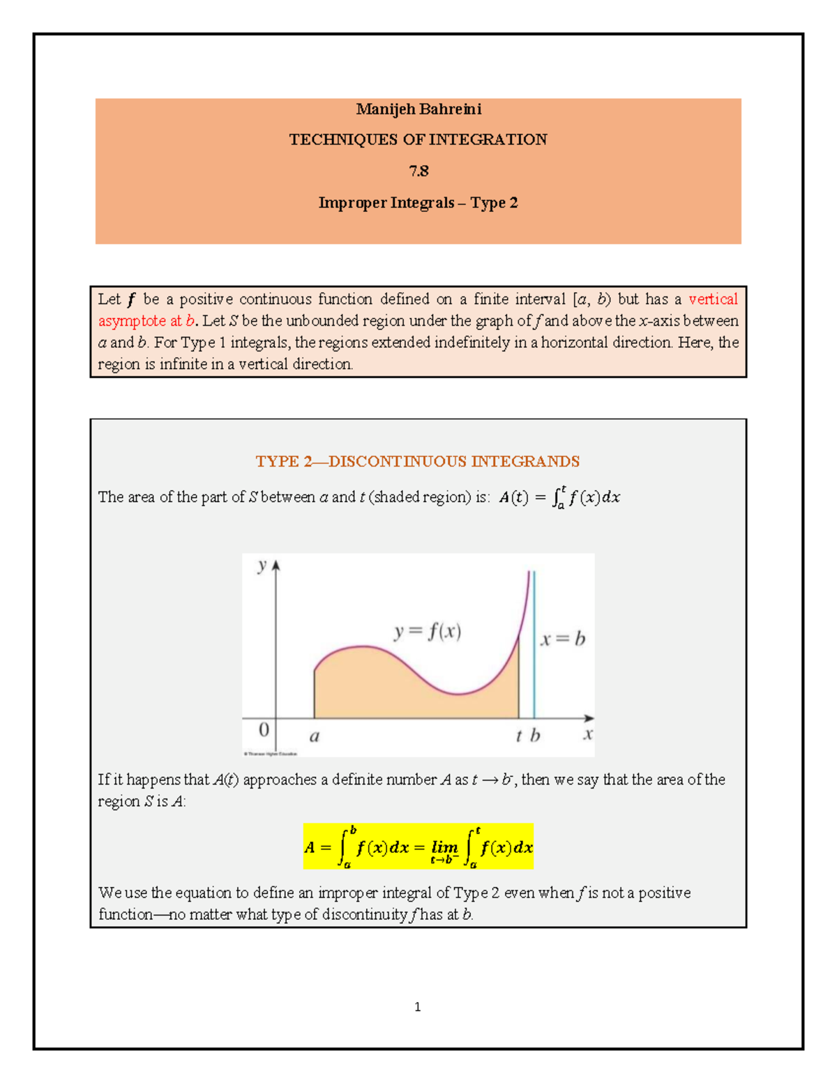 Improper Integrals Practice Problems for Advanced Calculus (MATH 302 ...