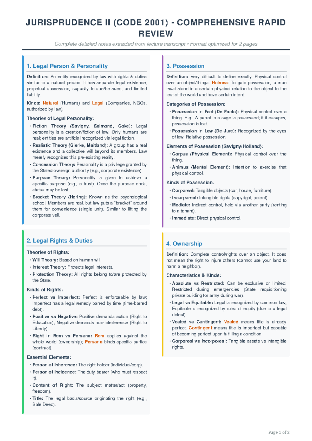 JURISPRUDENCE II (CODE 2001) COMPREHENSIVE LECTURE NOTES - Studocu