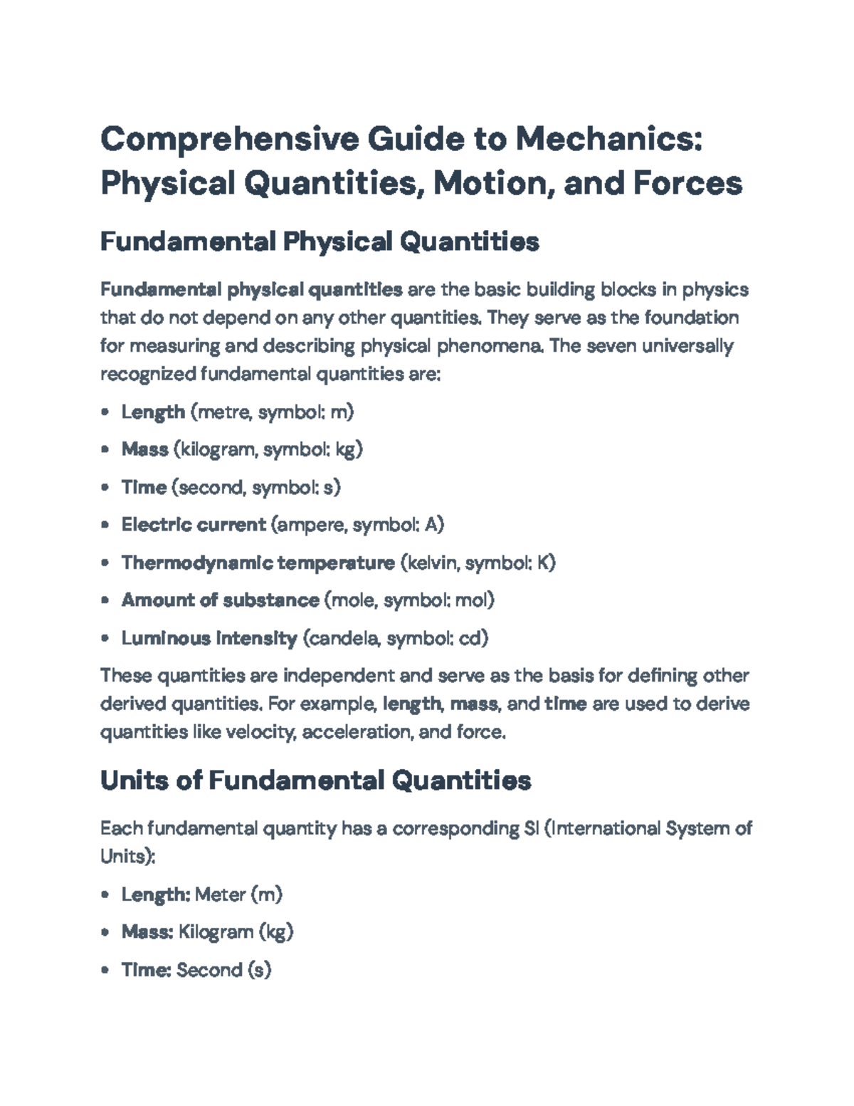 Comprehensive Mechanics (PHYS 101): Fundamental Quantities & Motion Overview - Studocu