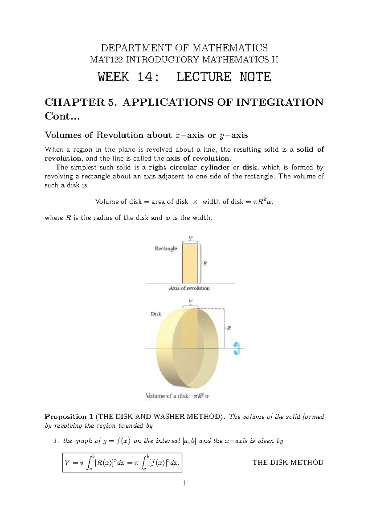 MAT122 Week 14 Lecture Notes: Applications of Integration - Studocu