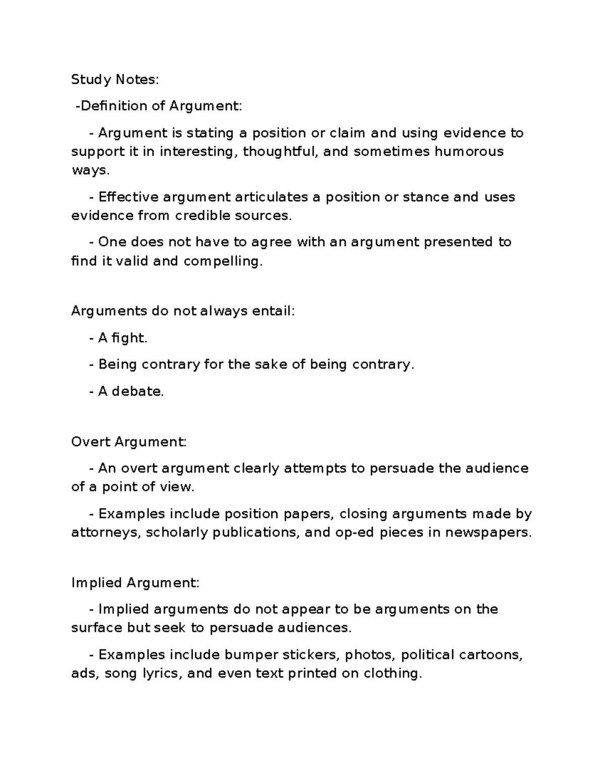 ENG-106-Chapter 1- Argument Notes - Study Notes: -Definition of ...