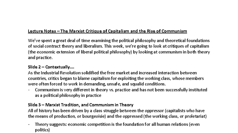 Lecture Notes: Marxist Critique of Capitalism & Communism Theory - Studocu