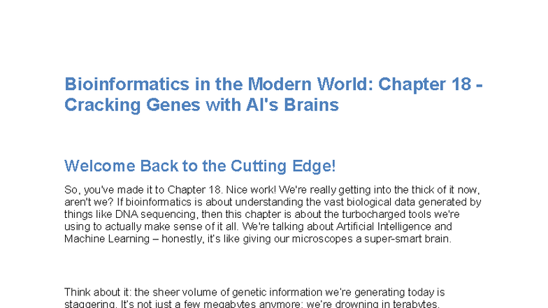 Bioinformatics 101: Chapter 18 Review on AI & Gene Analysis - Studocu