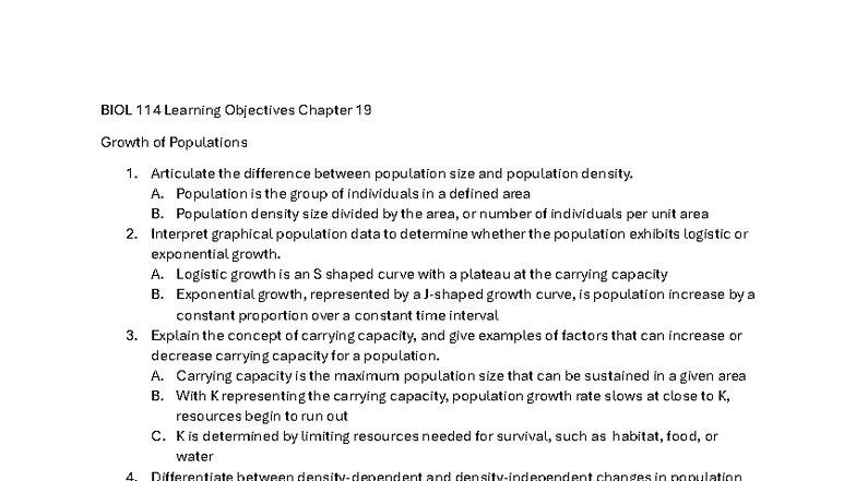 BIOL 114 Chapter 19 Learning Objectives: Population Growth Dynamics ...