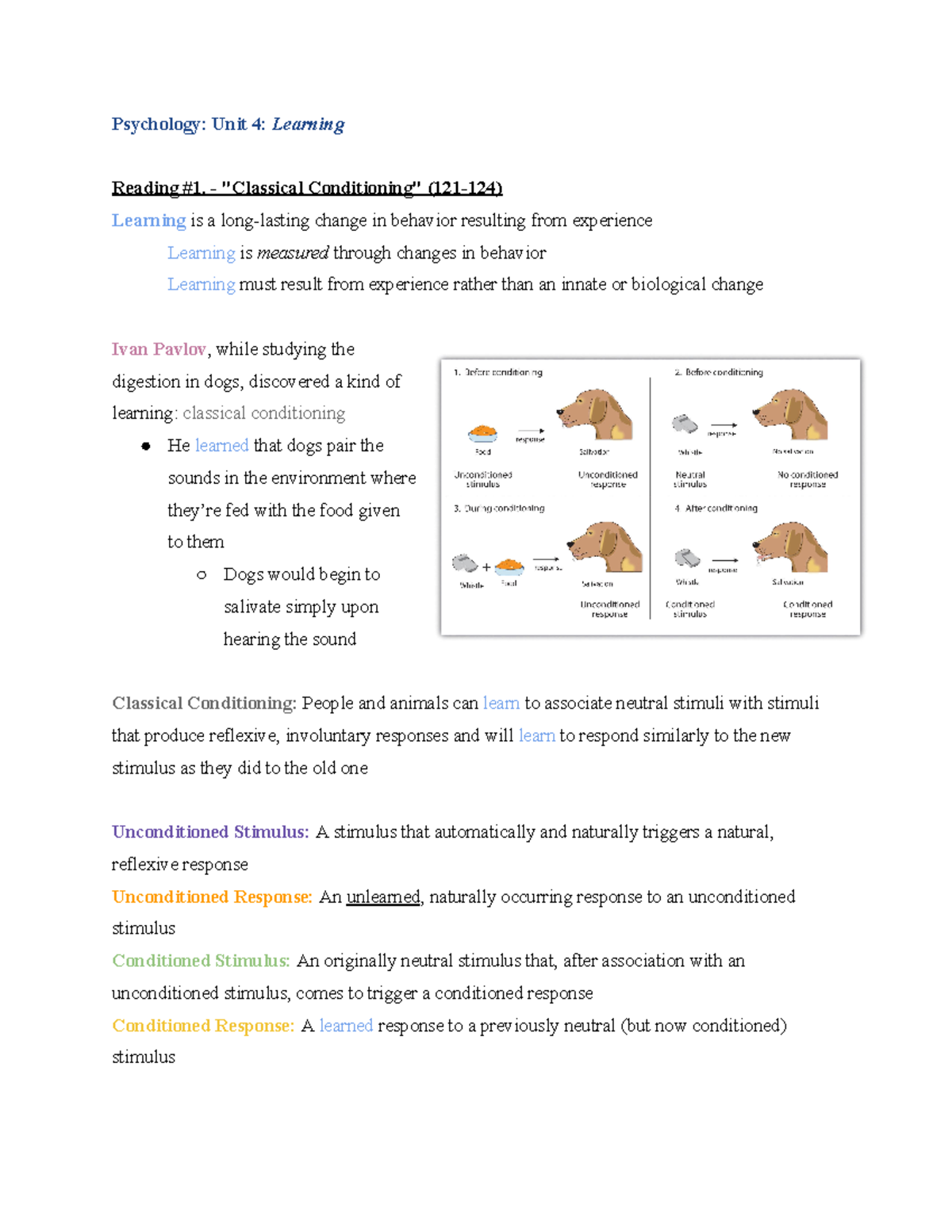 Psychology PSY101: Learning Study Guide - Classical & Operant ...