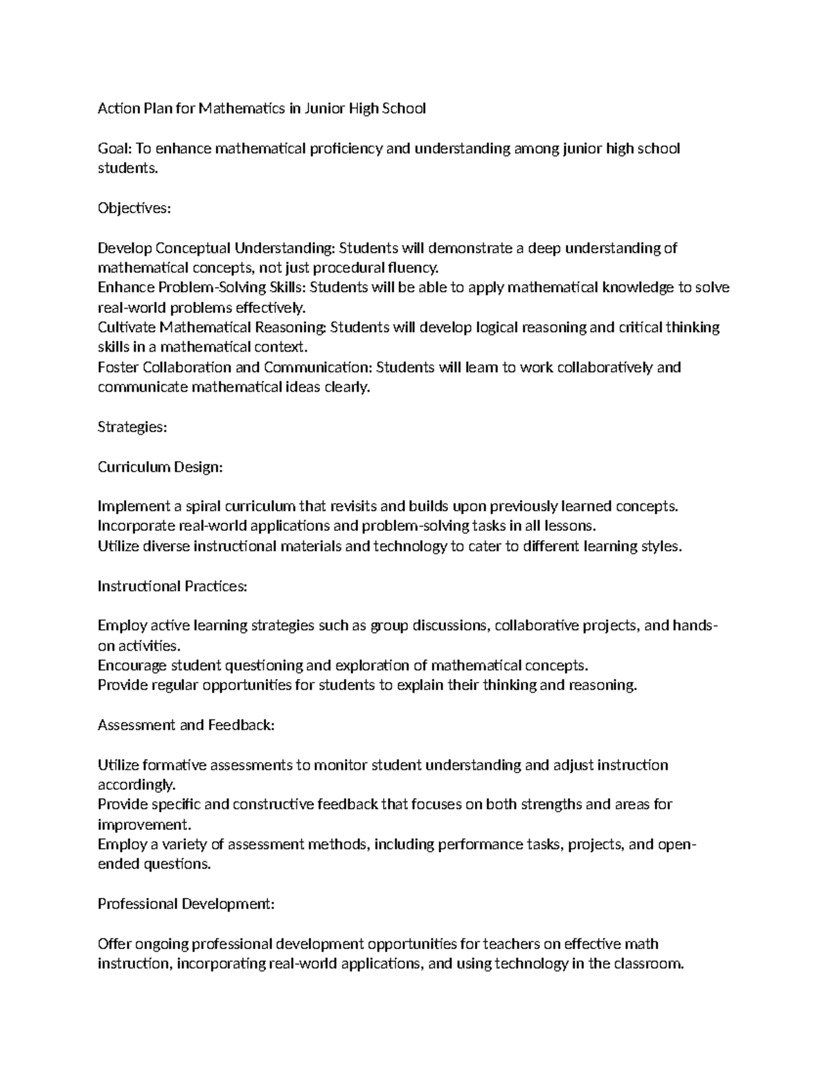 Action Plan for Math Improvement in Jr. High School (MATH 101) - Studocu
