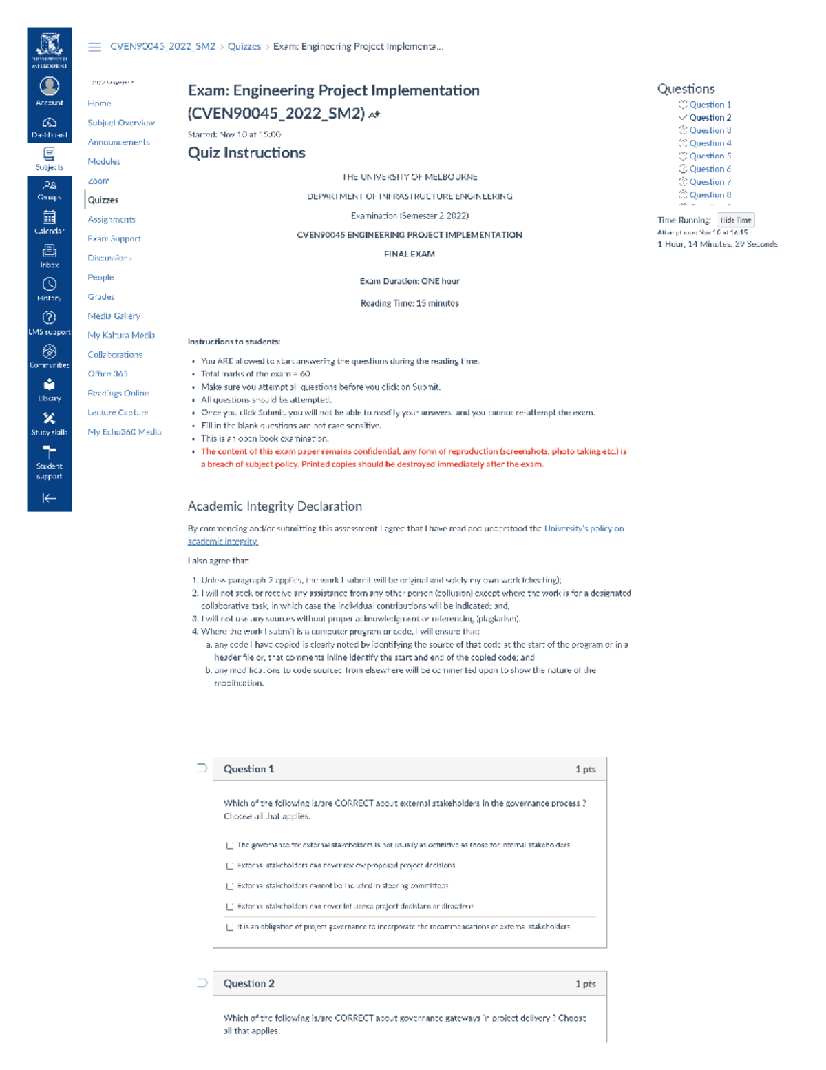 CVEN90045 Final Exam: Engineering Project Implementation Sem 2 2022 - Studocu