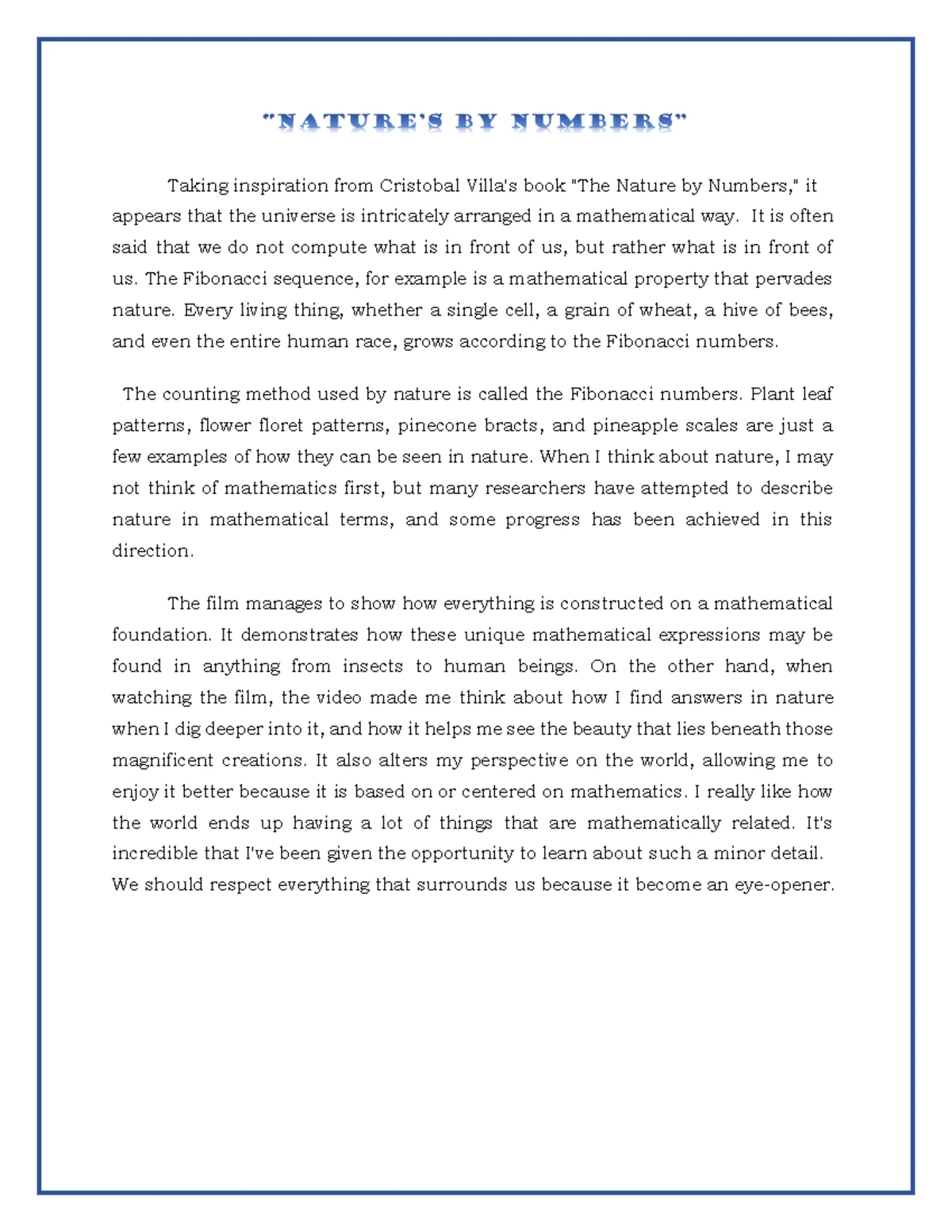 Nature's by Numbers (Reflection Paper) - Taking inspiration from ...