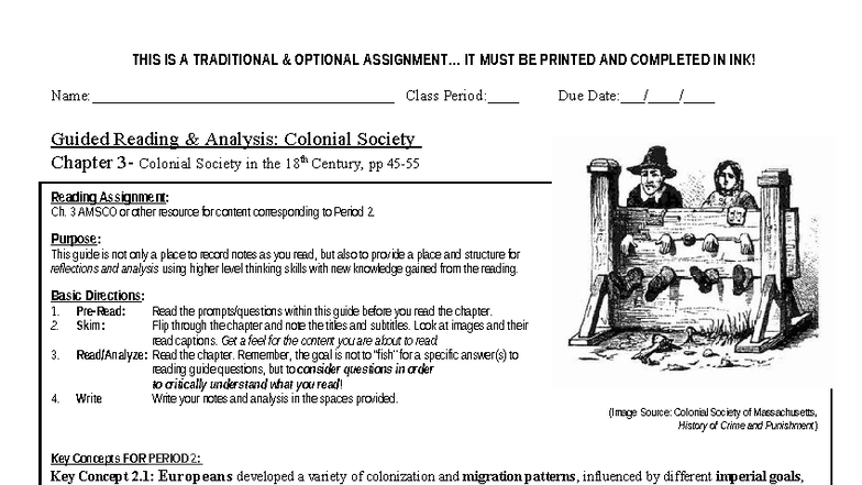 Colonial Society Guided Reading Analysis: Ch. 3 AMSCO Period 2 - Studocu
