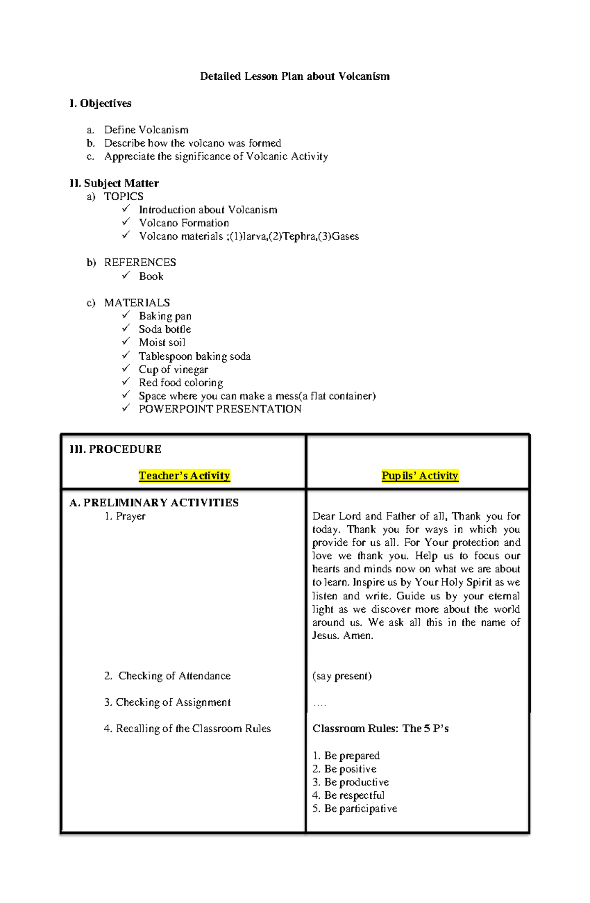 Module 3 Lesson 1: Detailed Lesson Plan on Volcanism - Studocu