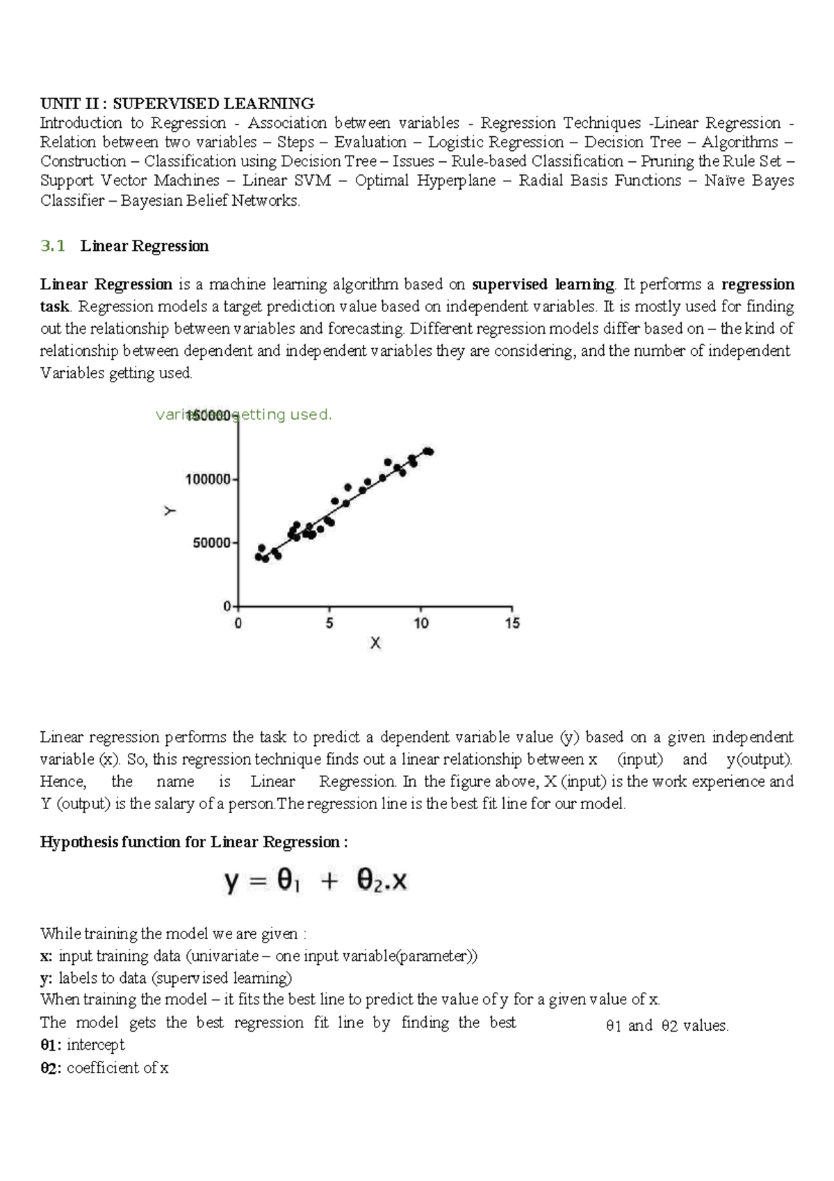 ML Unit 2: Supervised Learning Techniques and Regression Methods - Studocu