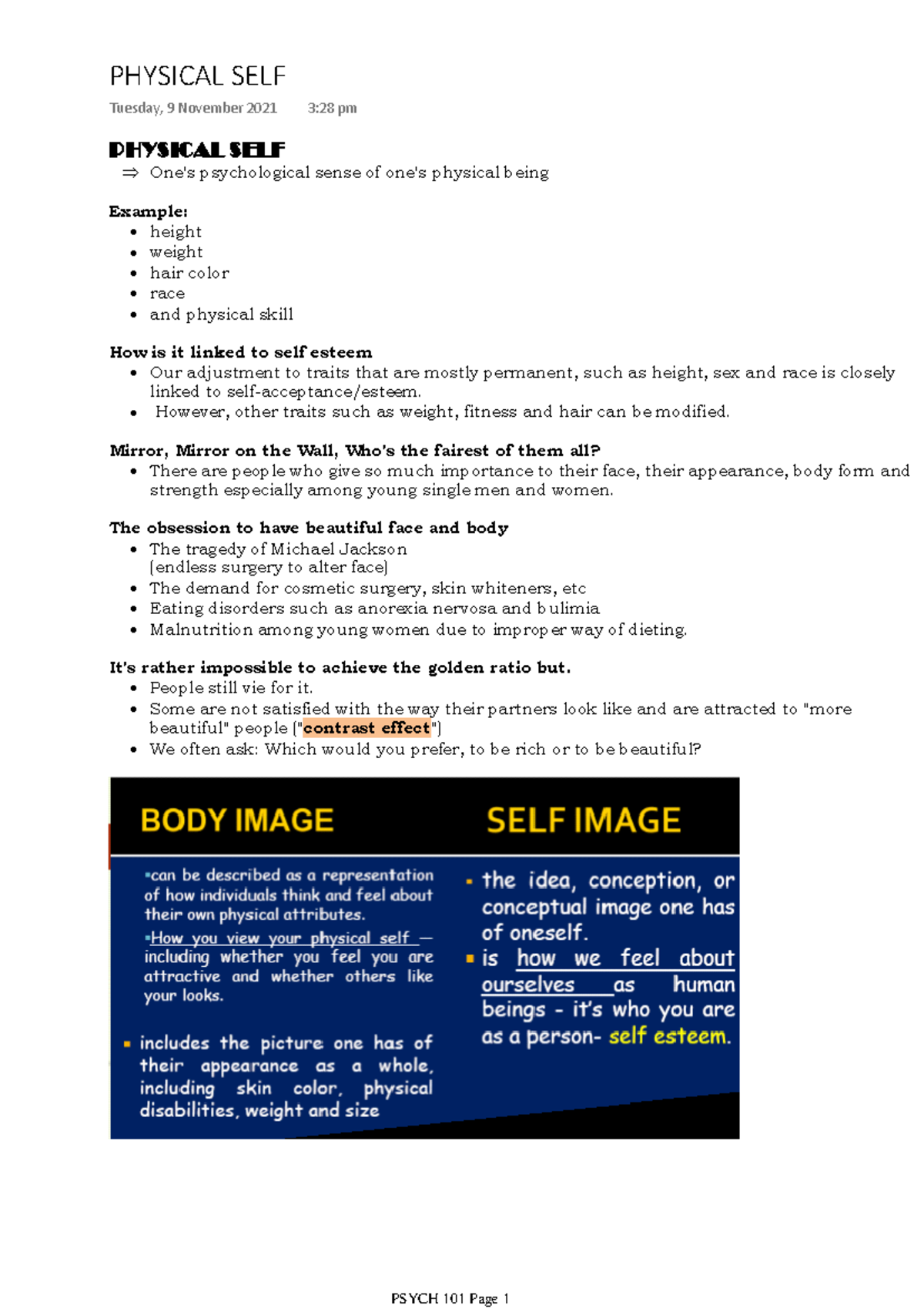 Physical SELF in Understanding the Self - PHYSICAL SELF One's ...