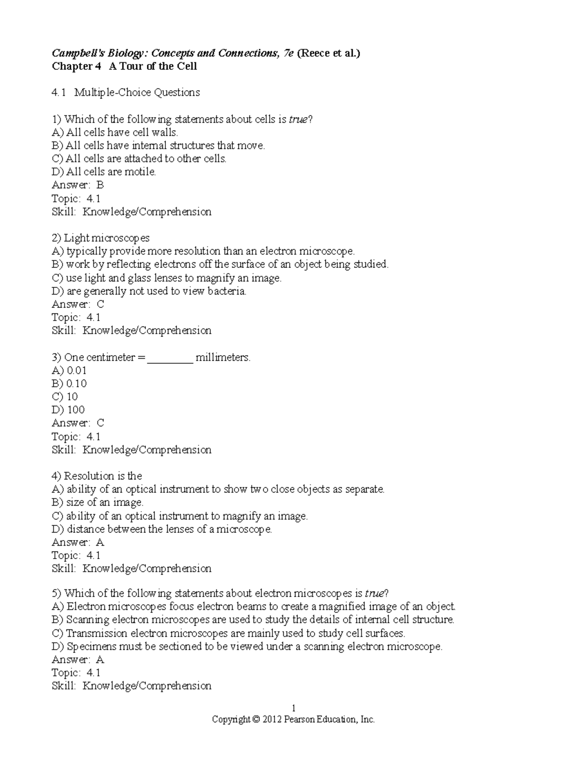 Quiz/Test Bank for Biology 7e - Chapter 4: A Tour of the Cell - Studocu