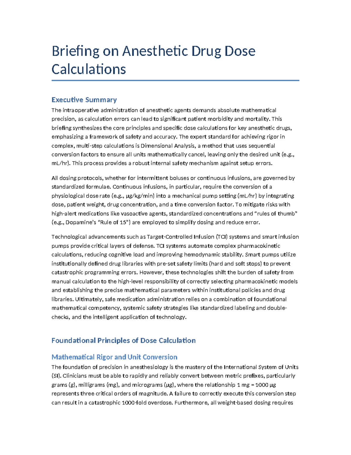 Anesthetic Drug Dose Calculations Briefing: Key Principles & Safety ...