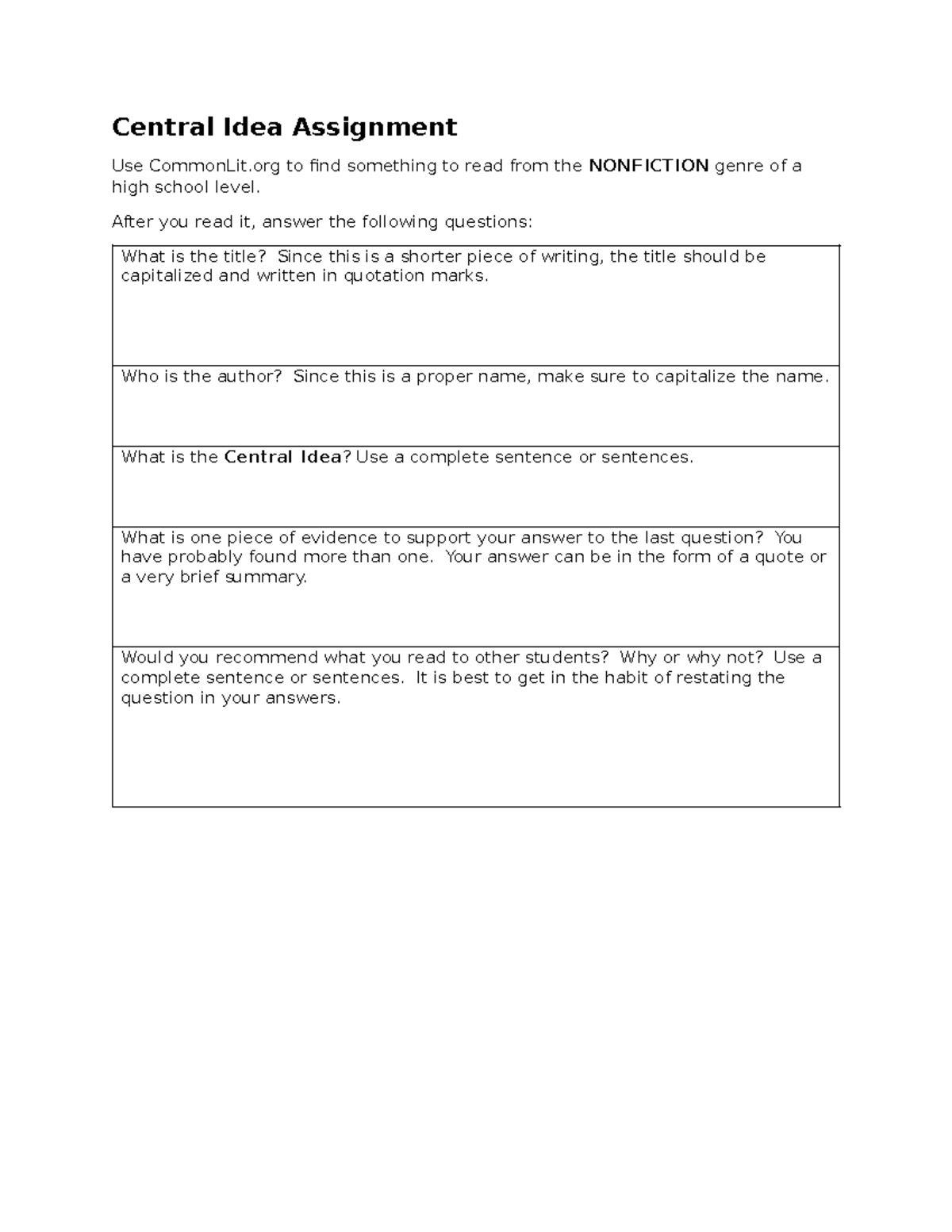 Nonfiction Reading Analysis Assignment for High School Students - Studocu