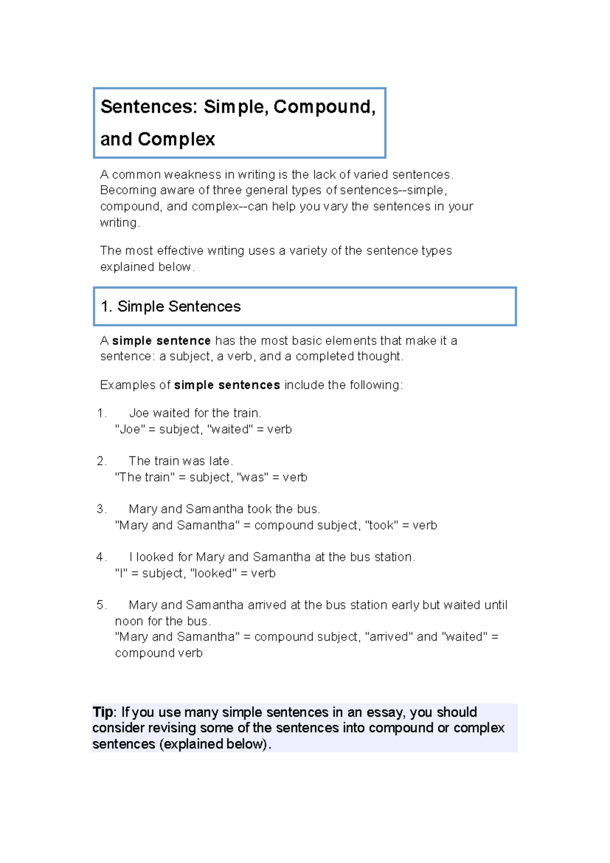Types of Sentences: Simple, Compound, and Complex - AAAAAAA - Studocu