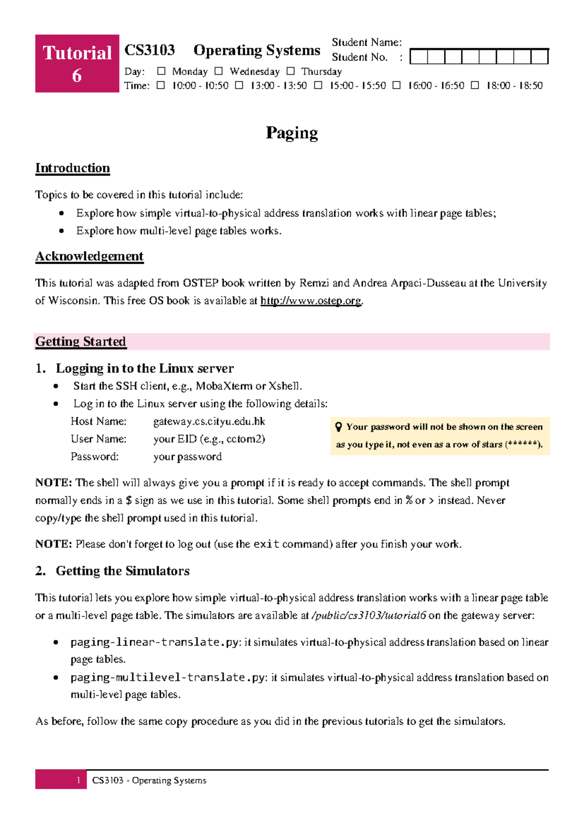 CS3103-Tutorial-6: Exploring Address Translation in OS Concepts - Studocu