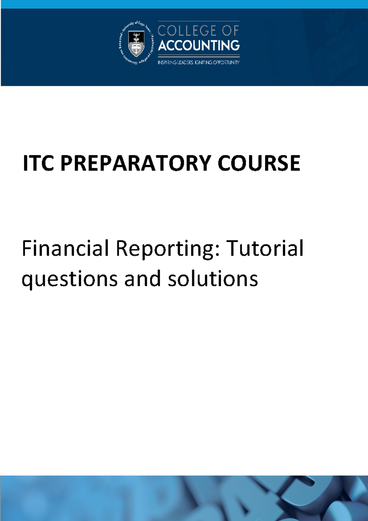 FR 101 - Financial Reporting Tutorial Notes and Suggested Solutions ...