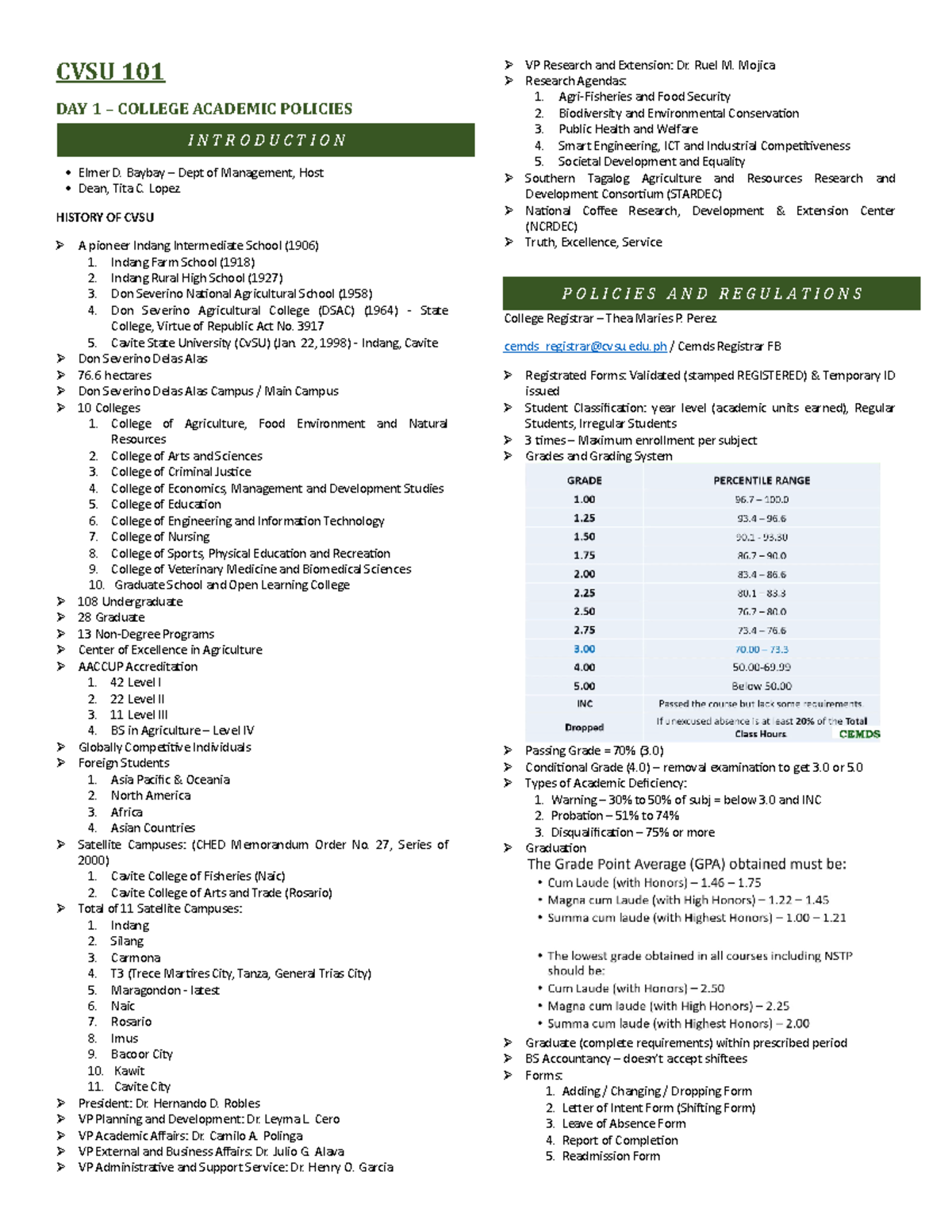 Cavite State University (CvSU) 101: Comprehensive Orientation Notes ...