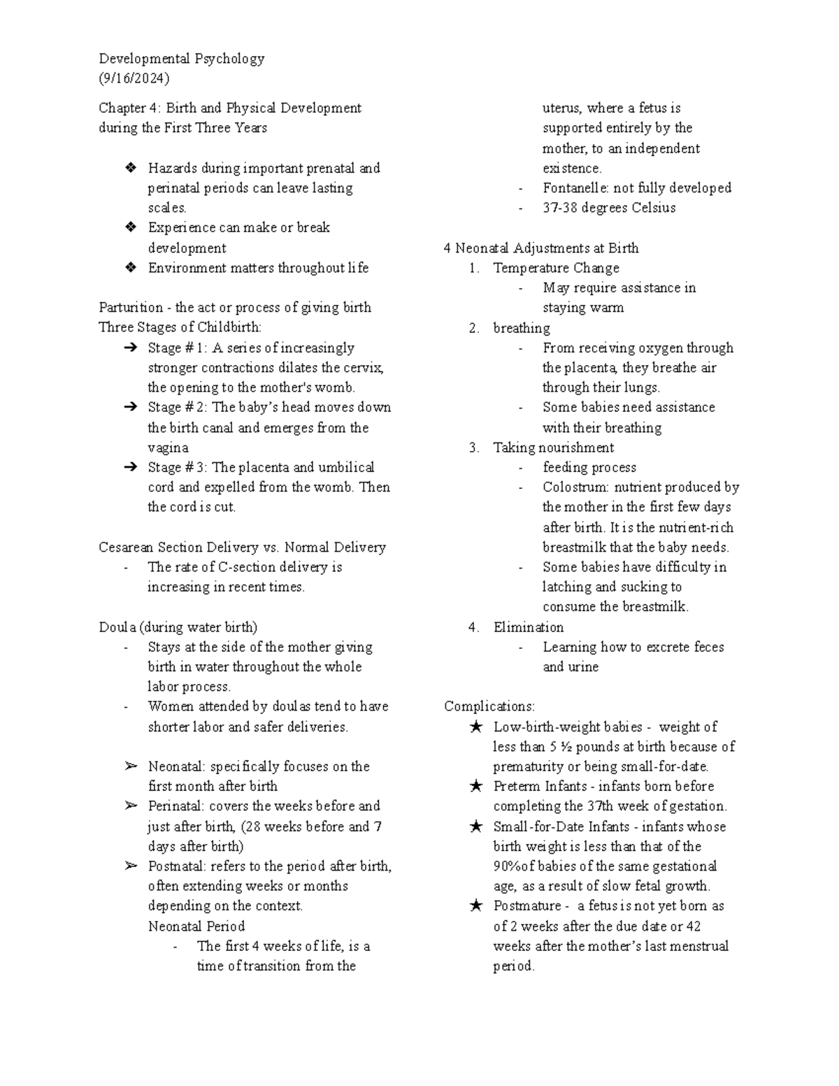 Dev Psych 101: Chapter 4 - Birth & Physical Development Notes - Studocu
