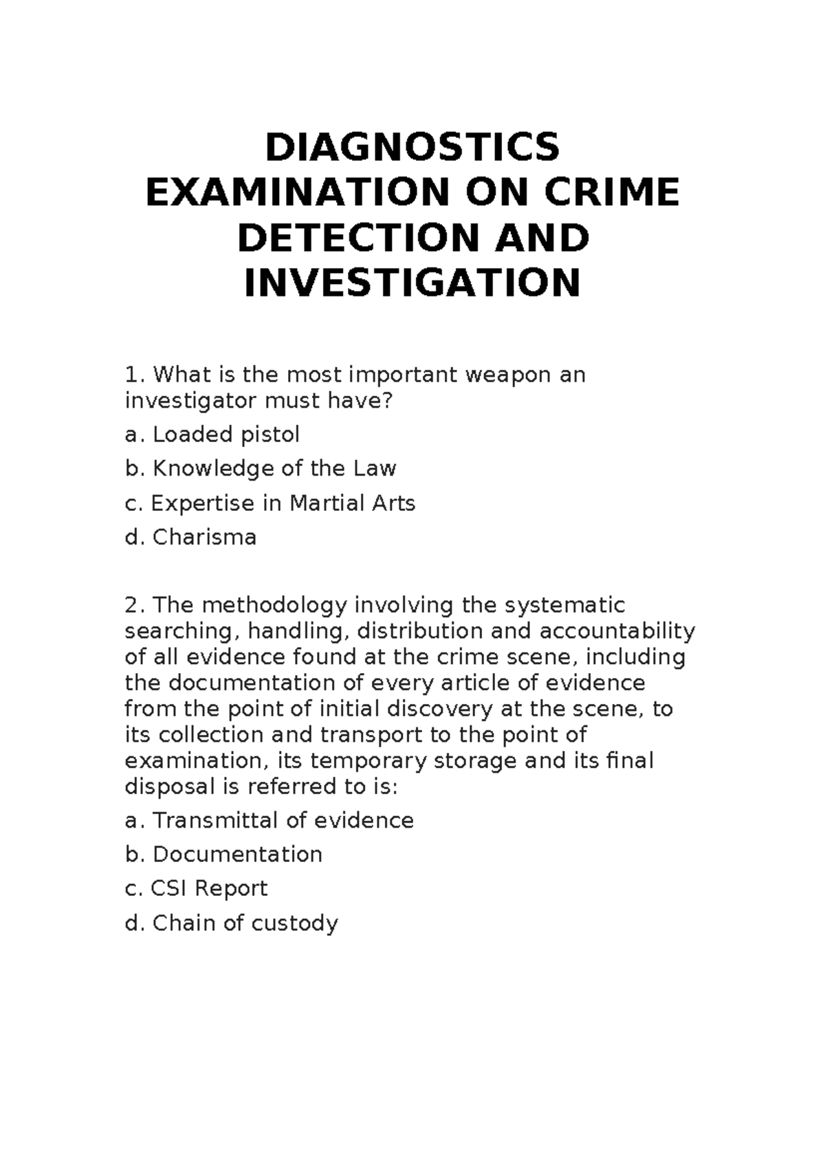 CRIME DETECTION & INVESTIGATION DIAGNOSTICS EXAMINATION - Studocu