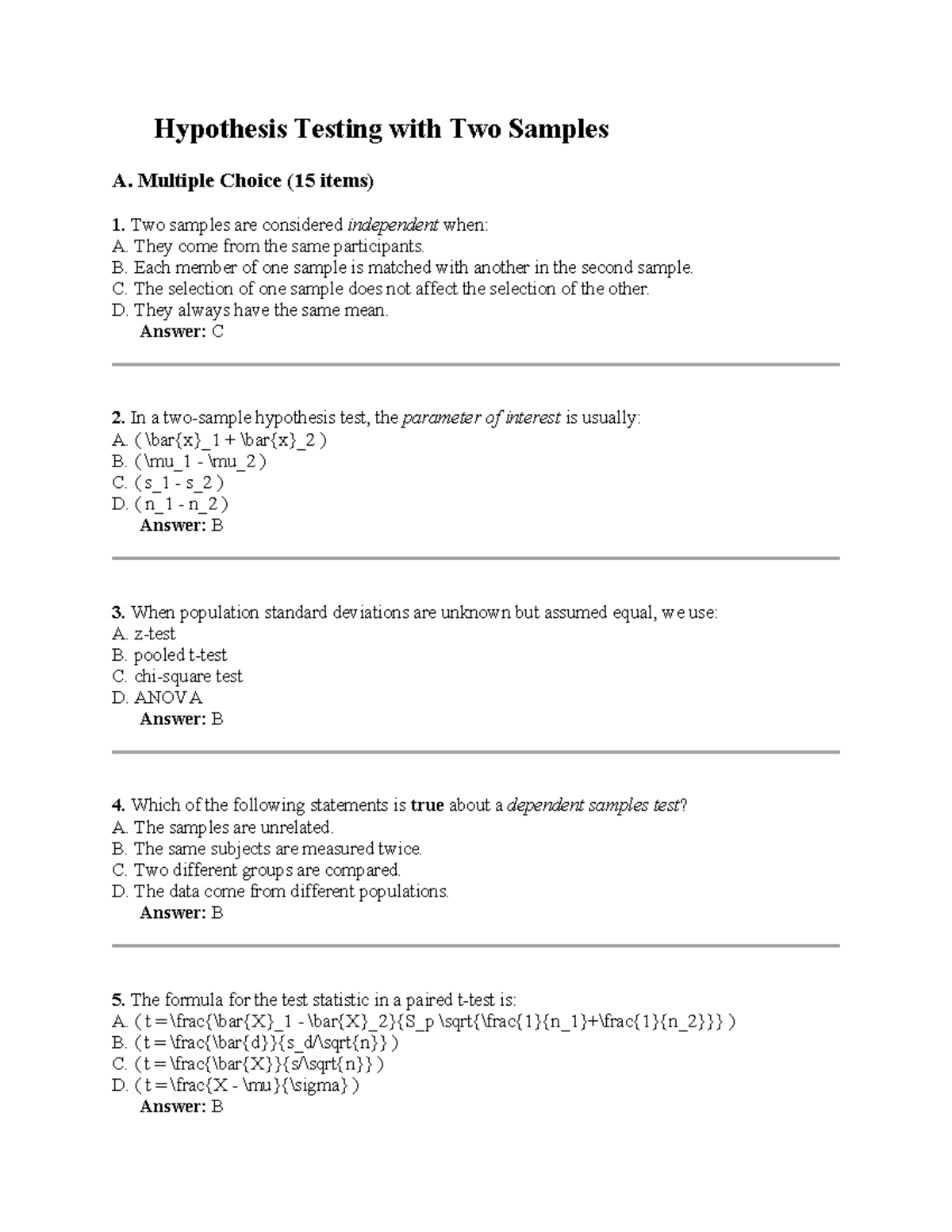 STAT Practice SETS - Hypothesis Testing & Normal Distribution Q&A - Studocu