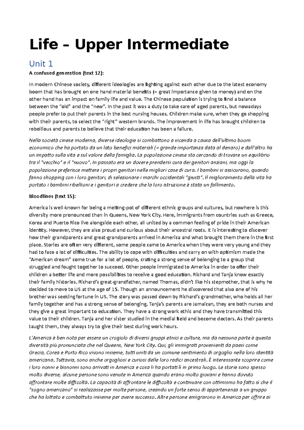 Life Upper Intermediate: Key Themes and Insights from Unit 1 to 3 - Studocu