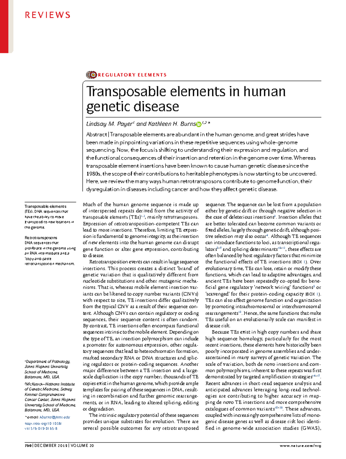 Regulatory Roles of Transposable Elements in Human Genetic Disease ...