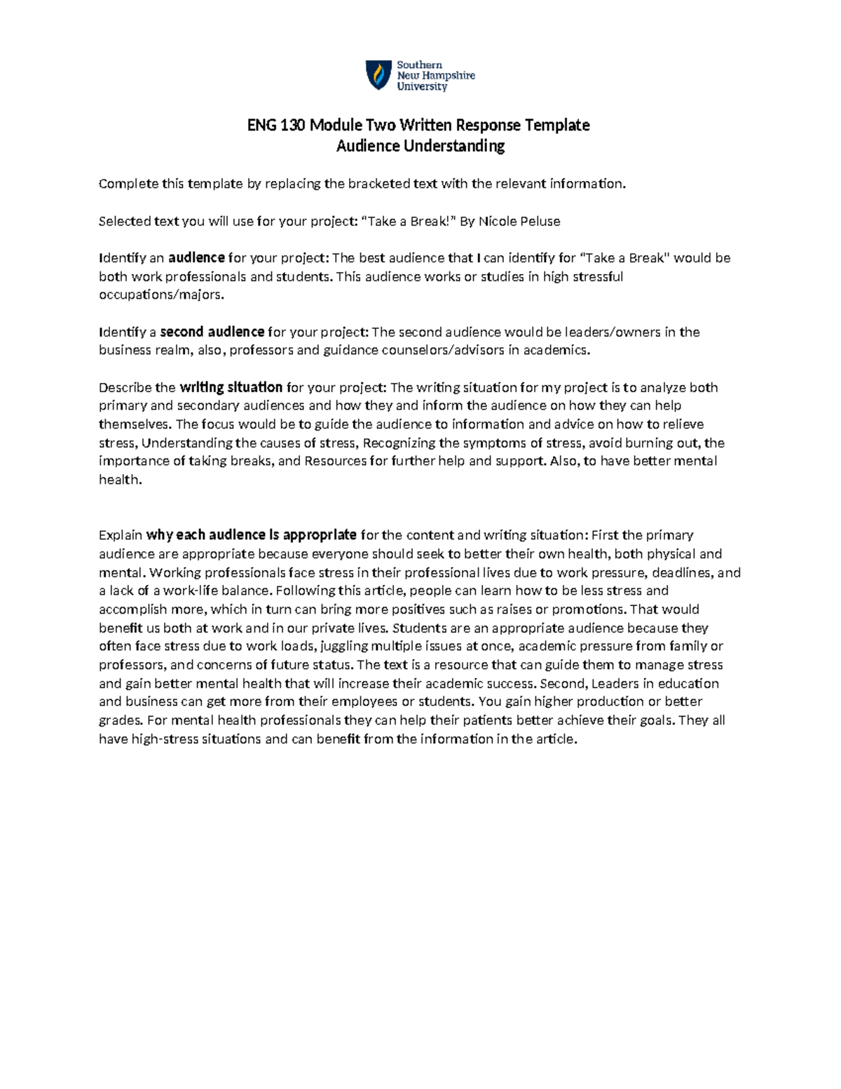 ENG 130 Module 2 Written Response: Understanding the Audience - Studocu
