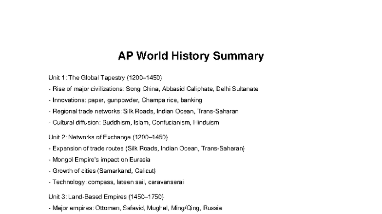 AP World History Summary: Key Themes and Civilizations - Studocu