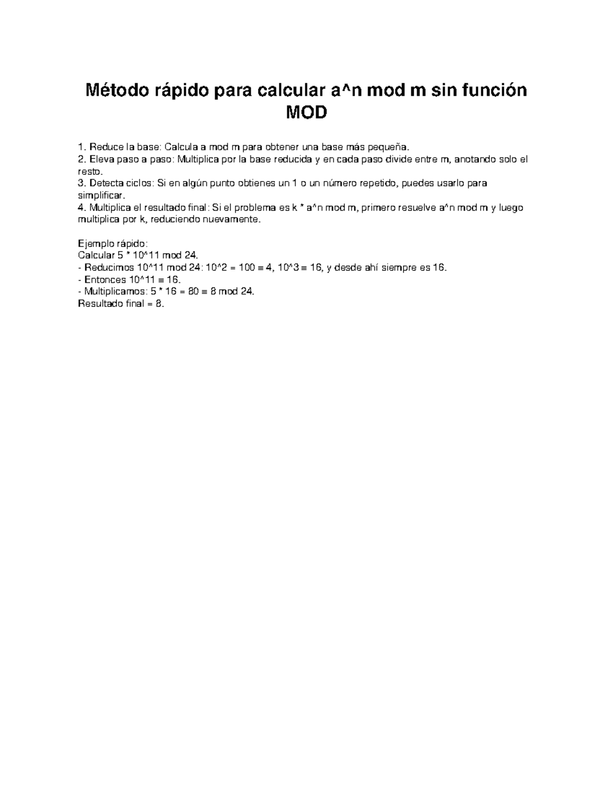Método Rápido para Calcular Mod m: Guía Práctica - Studocu
