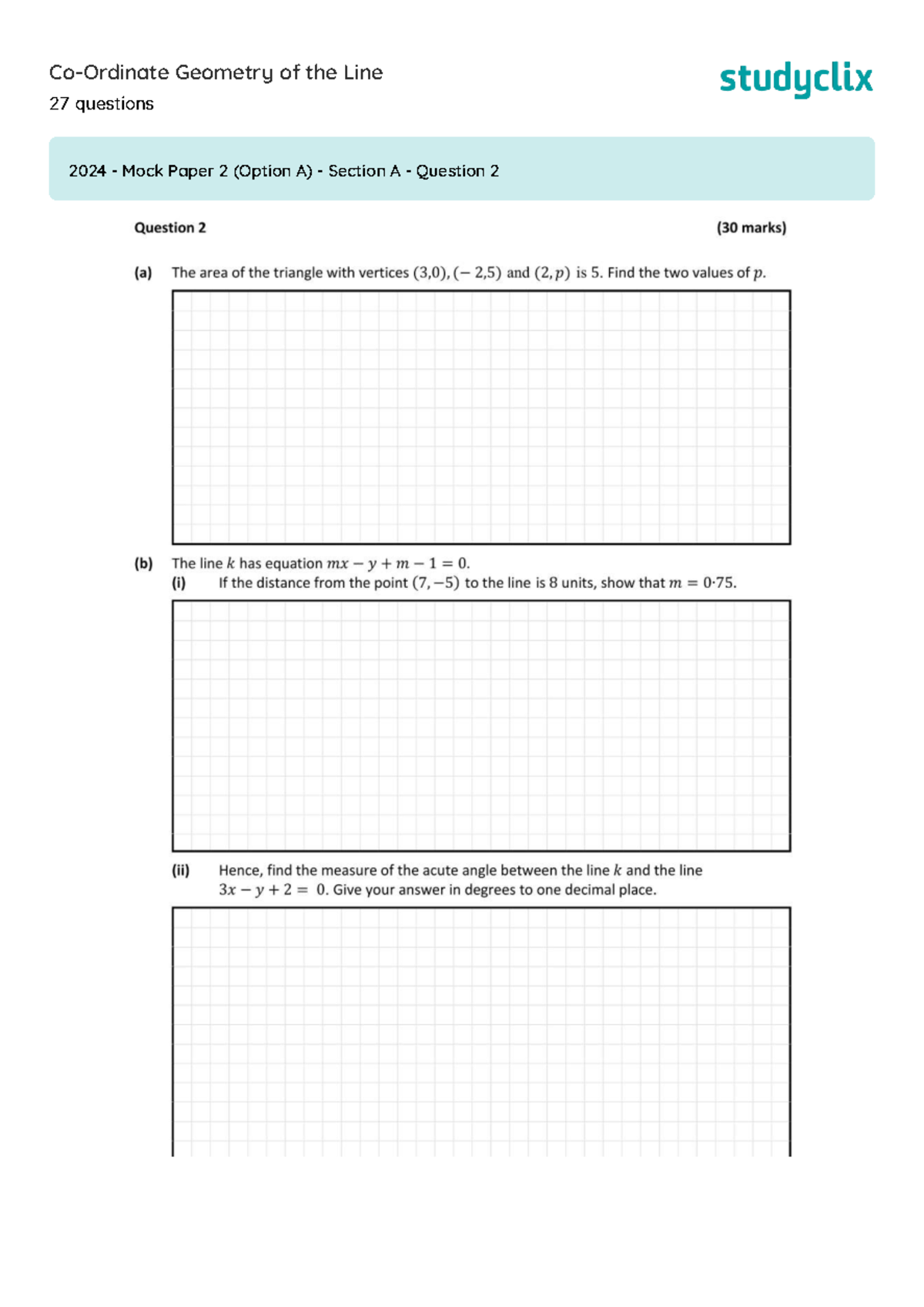 Geometry of the Line: Co-Ordinate Geometry Questions (2024 Mock) - Studocu