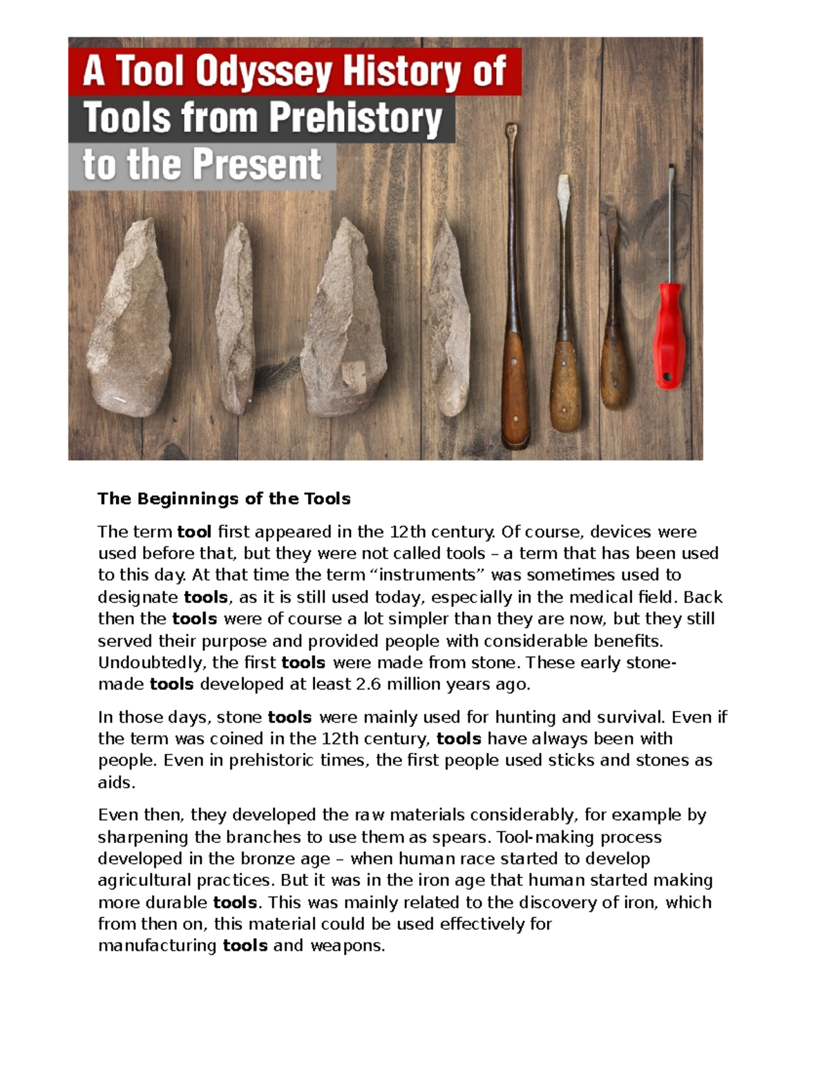The Evolution of Tools: From Stone Age to Modern Innovations - Studocu